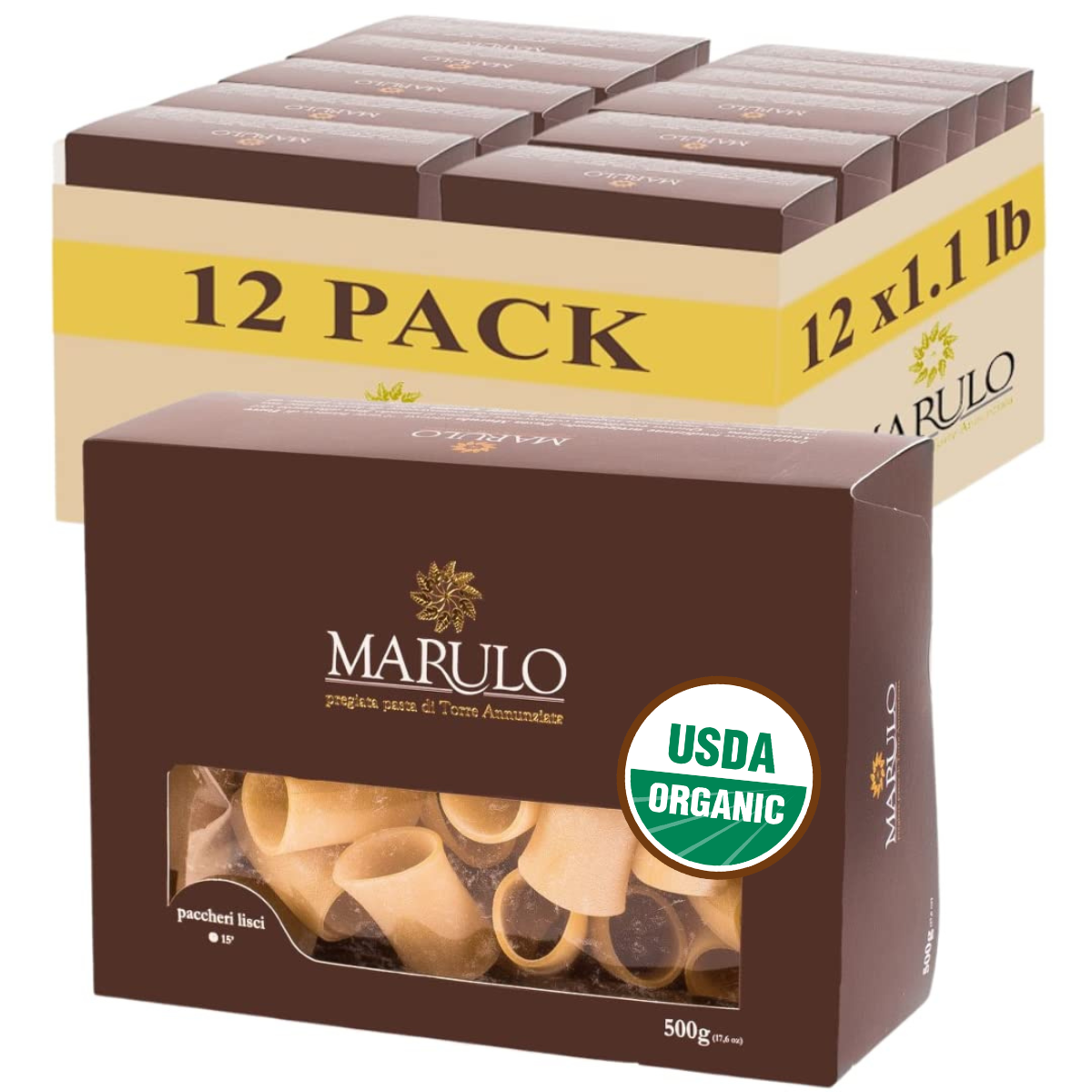 Marulo Organic Paccheri Pasta 12-Pack x 1.1 lb | Bronze Die-Cut ...