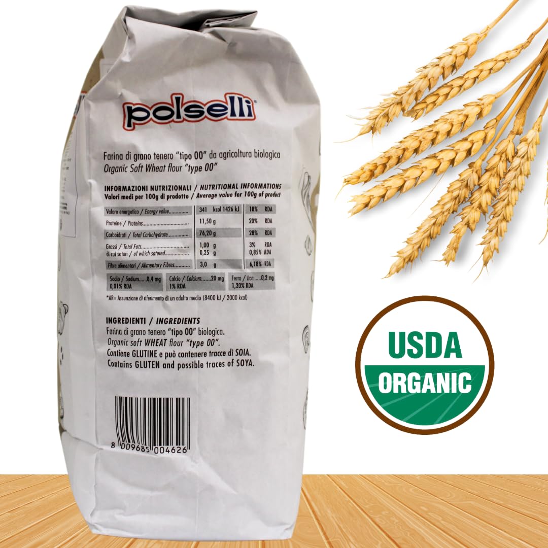 Polselli, Organic Flour, Type "00", 100% Italian Grain, s (5 kg), Neap ...